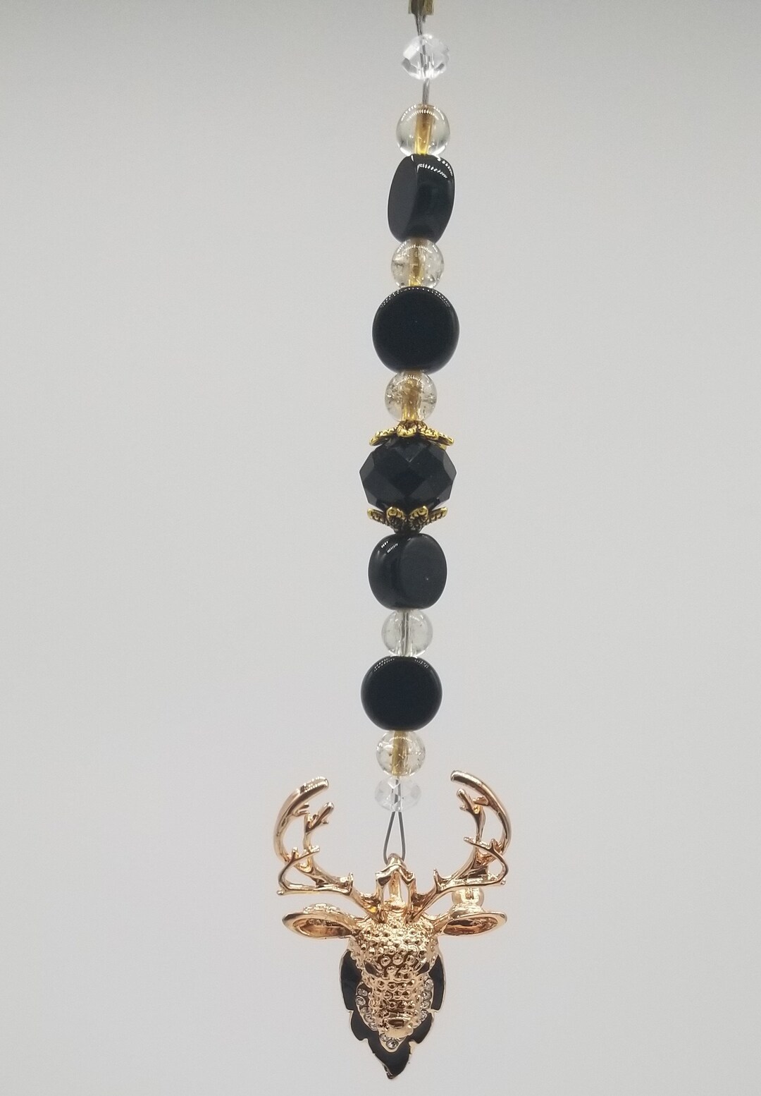 Gold Black Crystals Elk Deer Rear View Mirror Car Charm Antlers Buck ...