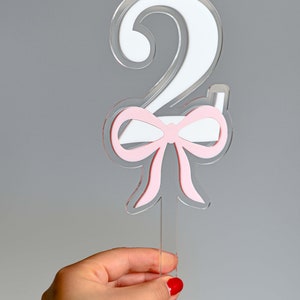 Bow Second Birthday Girl Cake Topper in Double Layered Acrylic, Laser ...