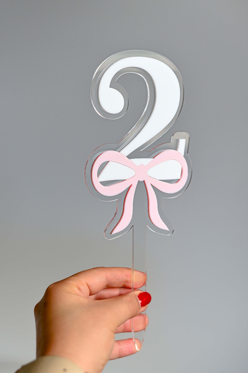 Bow Second Birthday Girl Cake Topper in Double Layered Acrylic, Laser ...