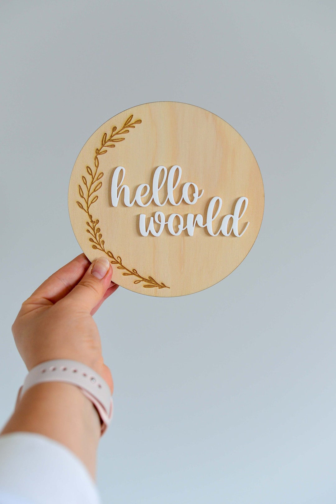 Wooden Birth Announcement Plaque "hello World" Matte White Acrylic - Etsy