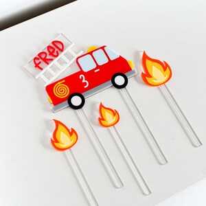 Personalised Fire Engine Themed Truck Custom Birthday Cake Topper With ...