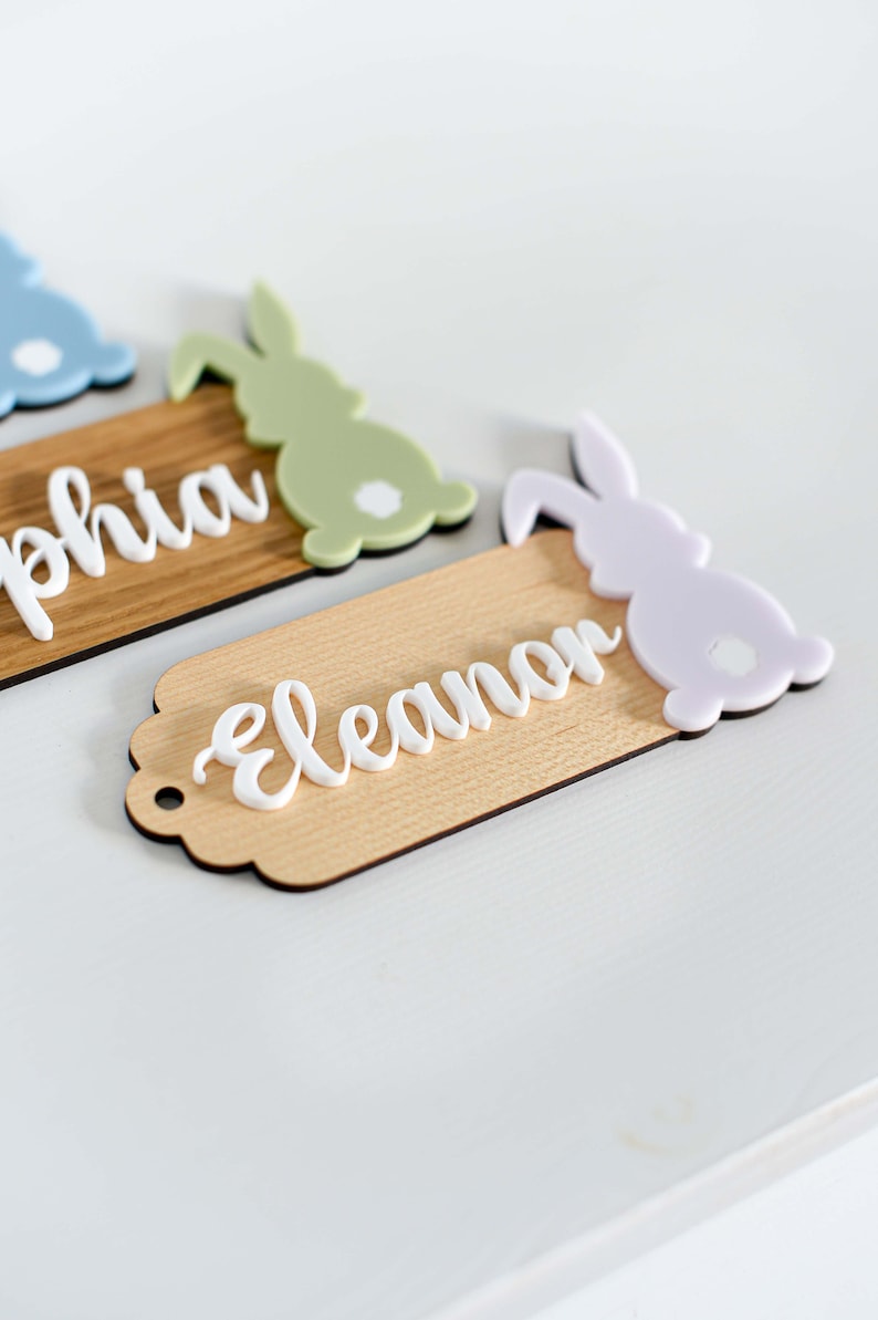 Personalised Easter Rabbit Bunny Wooden Tag, Basket Name Tag, Gift ...
