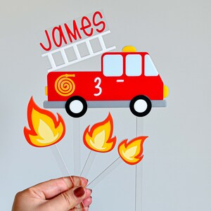 Personalised Fire Engine Themed Truck Custom Birthday Cake Topper With ...