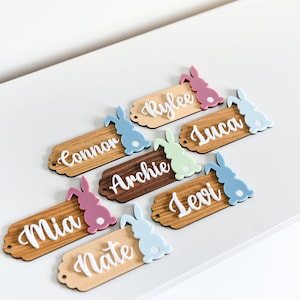 Personalised Easter Rabbit Bunny Wooden Tag, Basket Name Tag, Gift ...