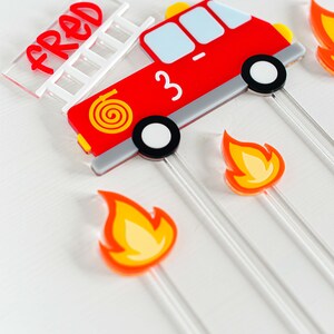 Personalised Fire Engine Themed Truck Custom Birthday Cake Topper With ...
