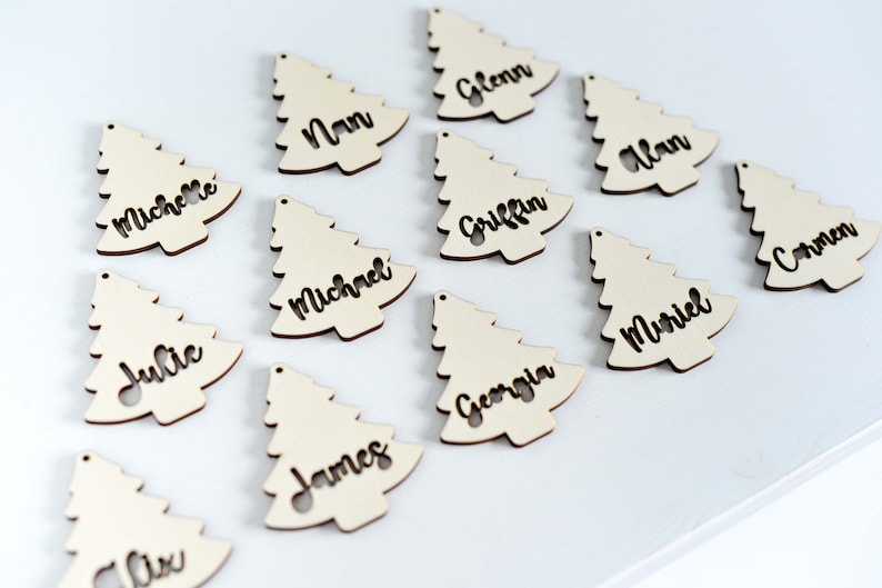 Personalised Wooden Christmas Tree Gift Name Tag - Laser Cut Out Name ...