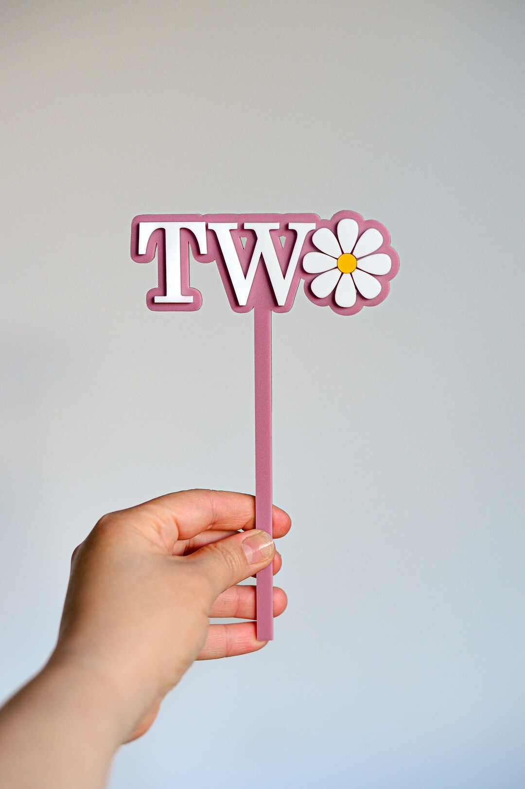 Daisy Second Birthday Girl Cake Topper in Double Layered Acrylic, Laser ...