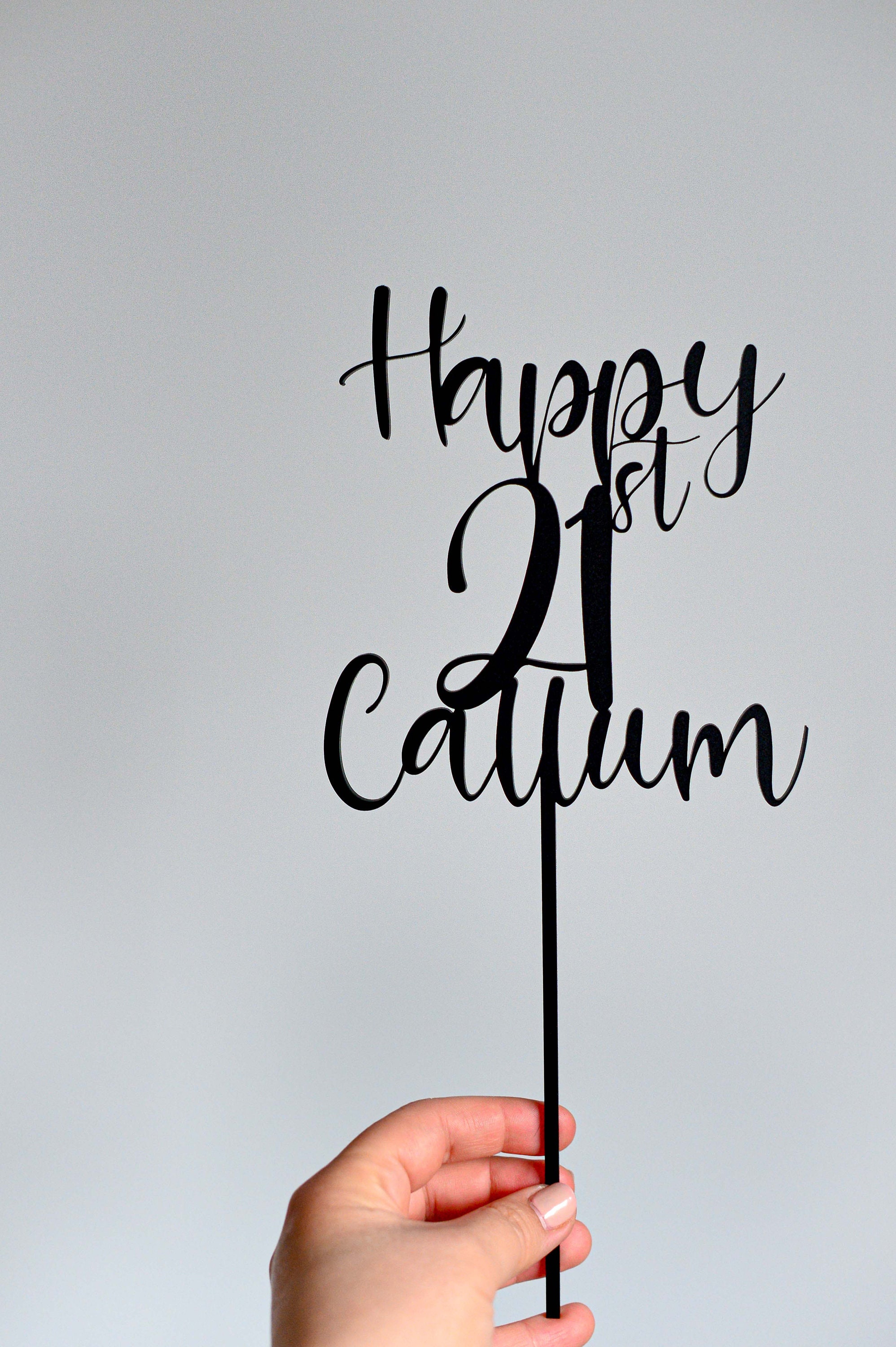 Personalised Happy Birthday 21st Custom Cake Topper Matte Black Acrylic ...