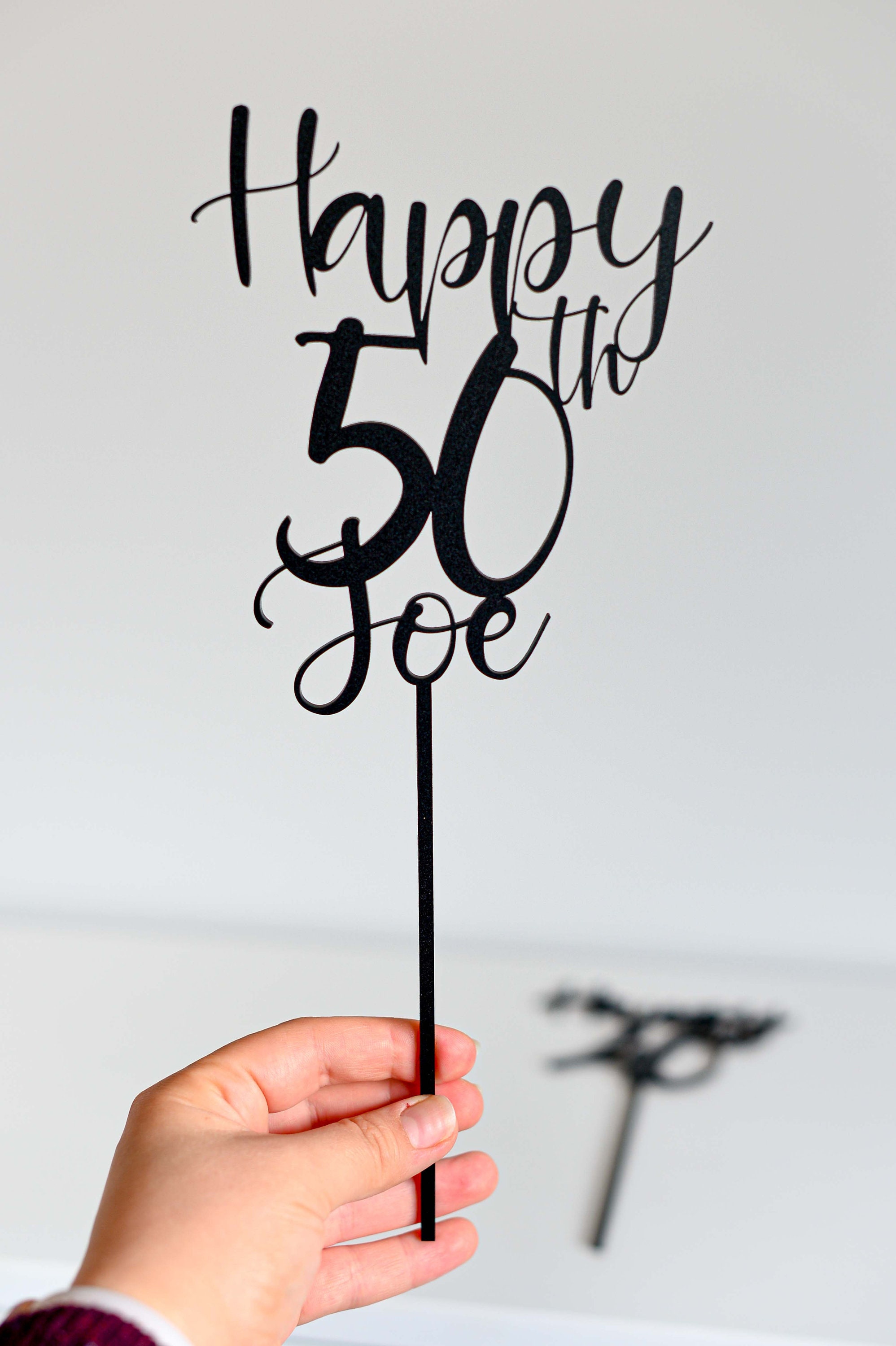 Personalised Happy Birthday 50th Custom Cake Topper Matte Black Acrylic ...