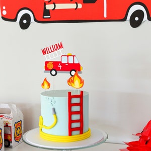 Personalised Fire Engine Themed Truck Custom Birthday Cake Topper With ...