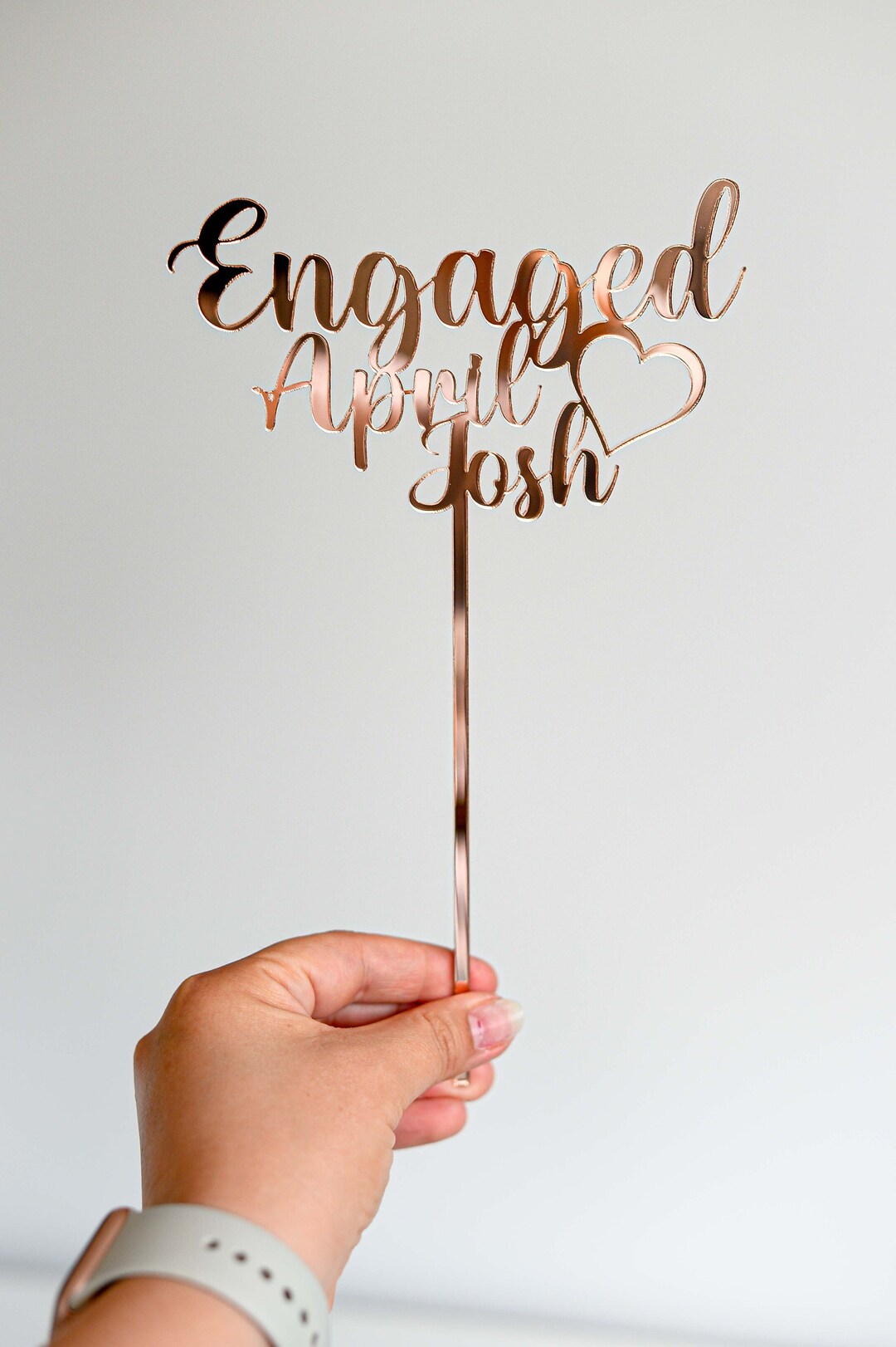 Personalised Engaged Custom Cake Topper With Heart Mirror Acrylic Laser ...