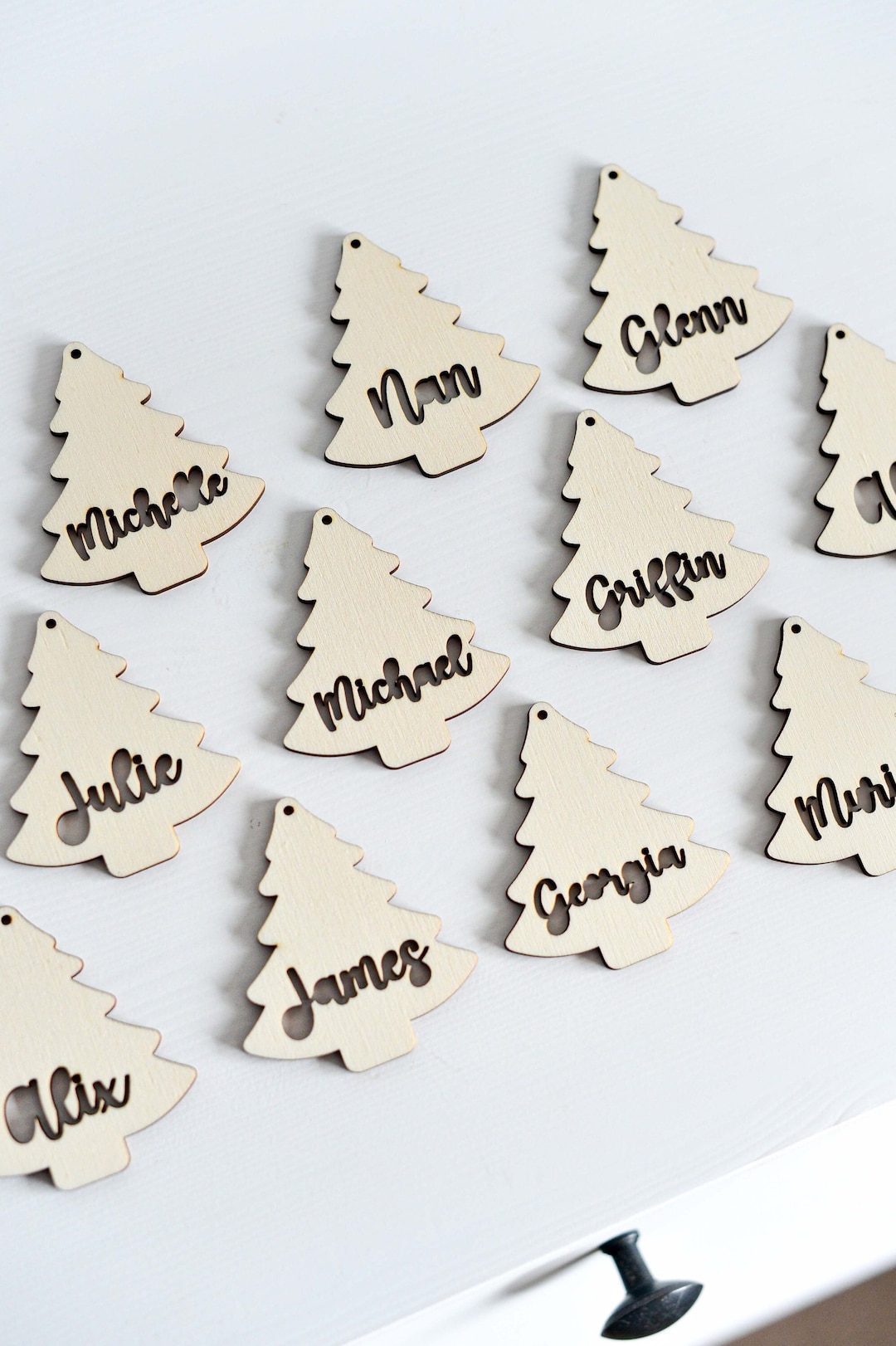 Personalised Wooden Christmas Tree Gift Name Tag - Laser Cut Out Name ...