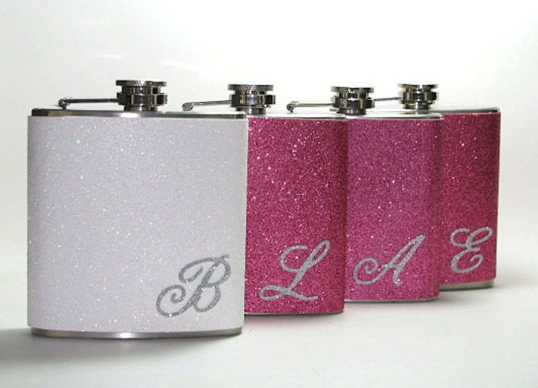 You Pick Flask Colors Four Sparkly Personalized Glitter Stainless Steel ...