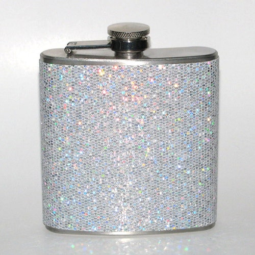 Sparkly Glitter Flask Silver Stainless Steel 6 Oz Liquor Hip - Etsy