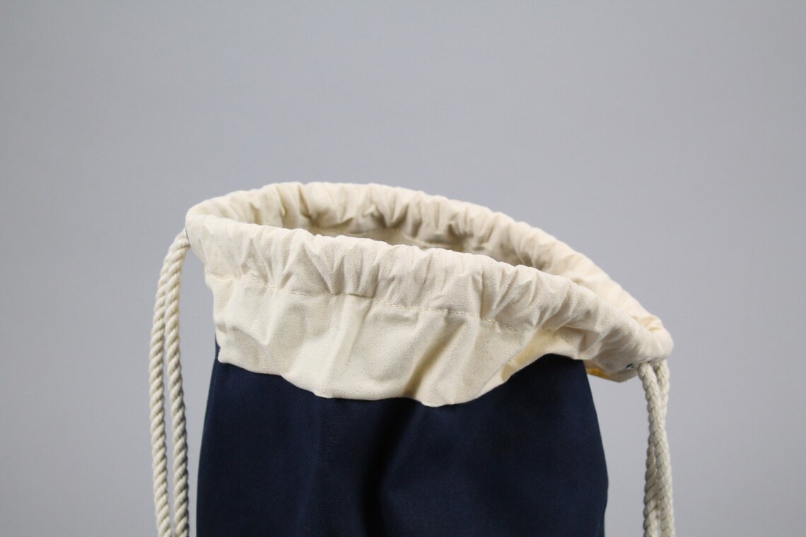 The Daniel Drawstring Backpack // Navy and Natural Waxed - Etsy
