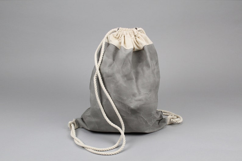 The Daniel Drawstring Backpack // Grey and Natural Waxed - Etsy