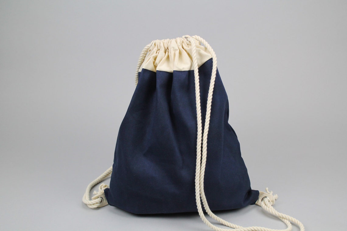 The Daniel Drawstring Backpack // Navy and Natural Waxed - Etsy