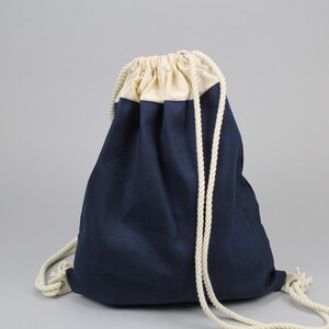 The Daniel Drawstring Backpack // Navy and Natural Waxed Canvas Two ...