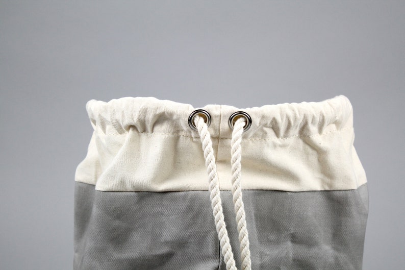 The Daniel Drawstring Backpack // Grey and Natural Waxed - Etsy