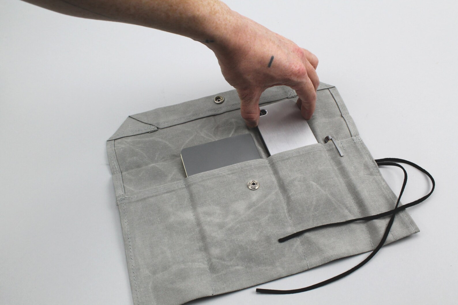 The Max Utility Roll // Grey Pocketed Accessory Roll With Tie | Etsy