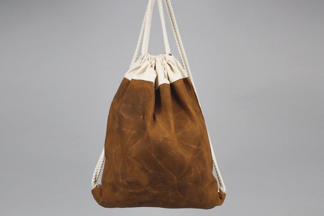 The Daniel Drawstring Backpack // Caramel Brown and Natural Waxed ...