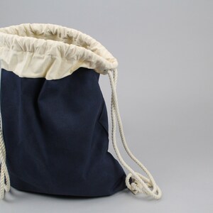 The Daniel Drawstring Backpack // Navy and Natural Waxed Canvas Two ...
