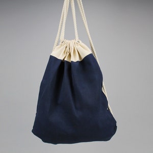 The Daniel Drawstring Backpack // Navy and Natural Waxed Canvas Two ...