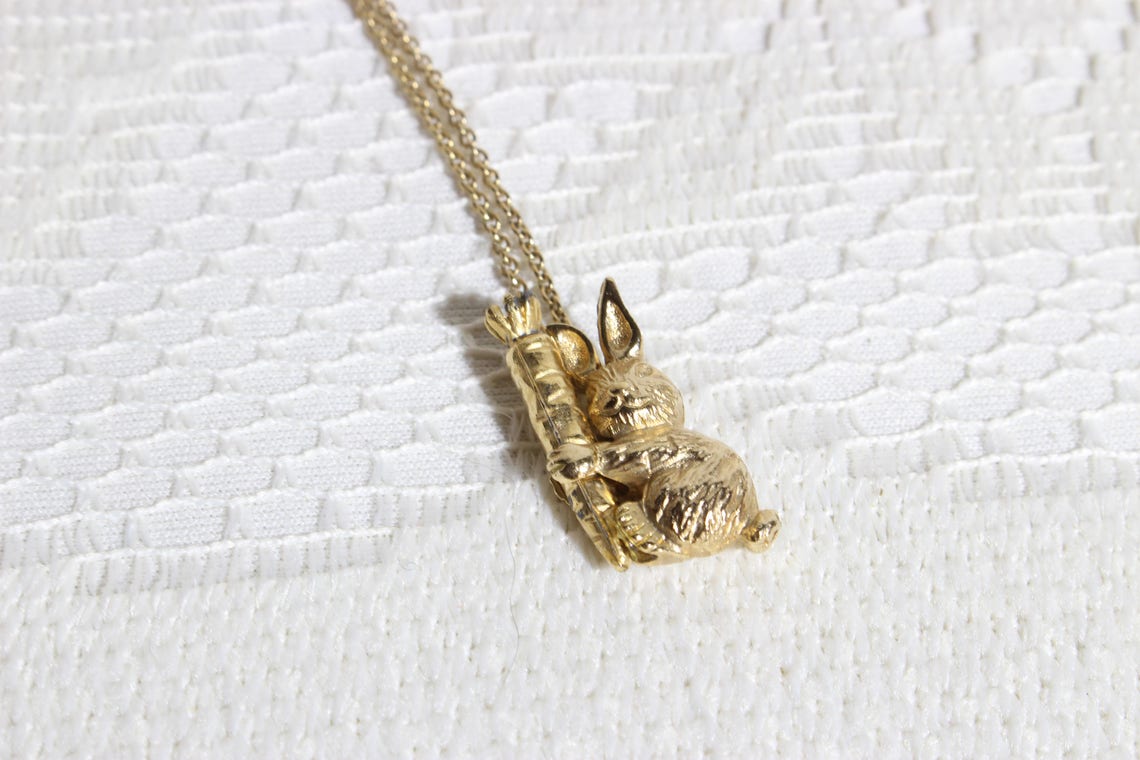 Vintage Easter Golden Chain an Bunny Charm Rabbit Carrying a - Etsy