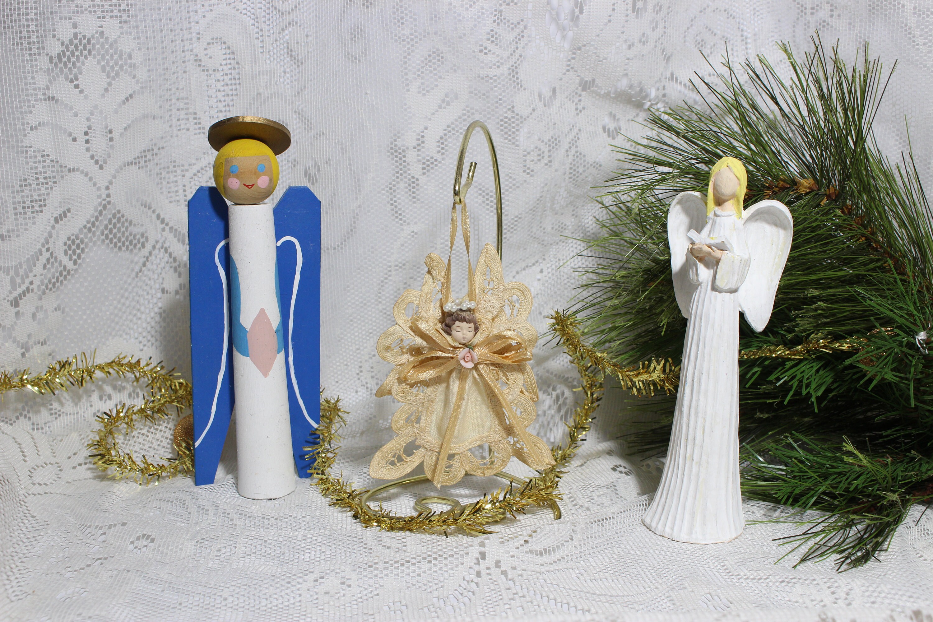 Christmas Angel Ornaments 2 Wood Angel Figurines 1 - Etsy