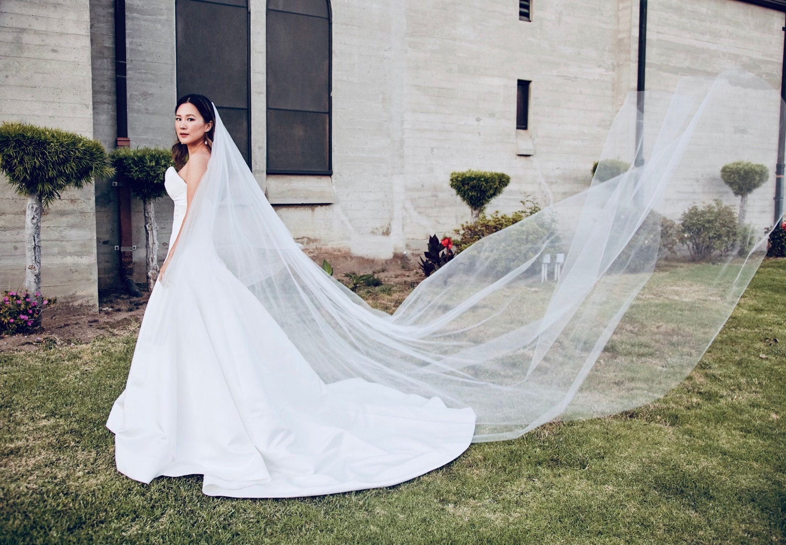 Sheer Drop Bridal Veil With Waist Length Blusher No Comb - Etsy