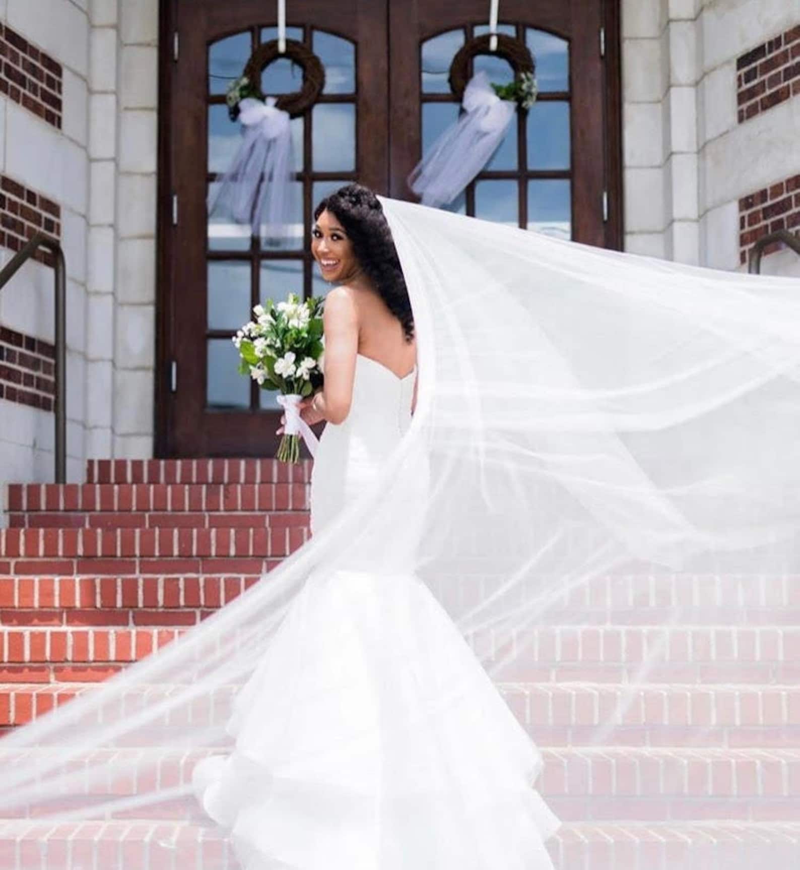 Sheer Drop Bridal Veil With Waist Length Blusher No Comb - Etsy