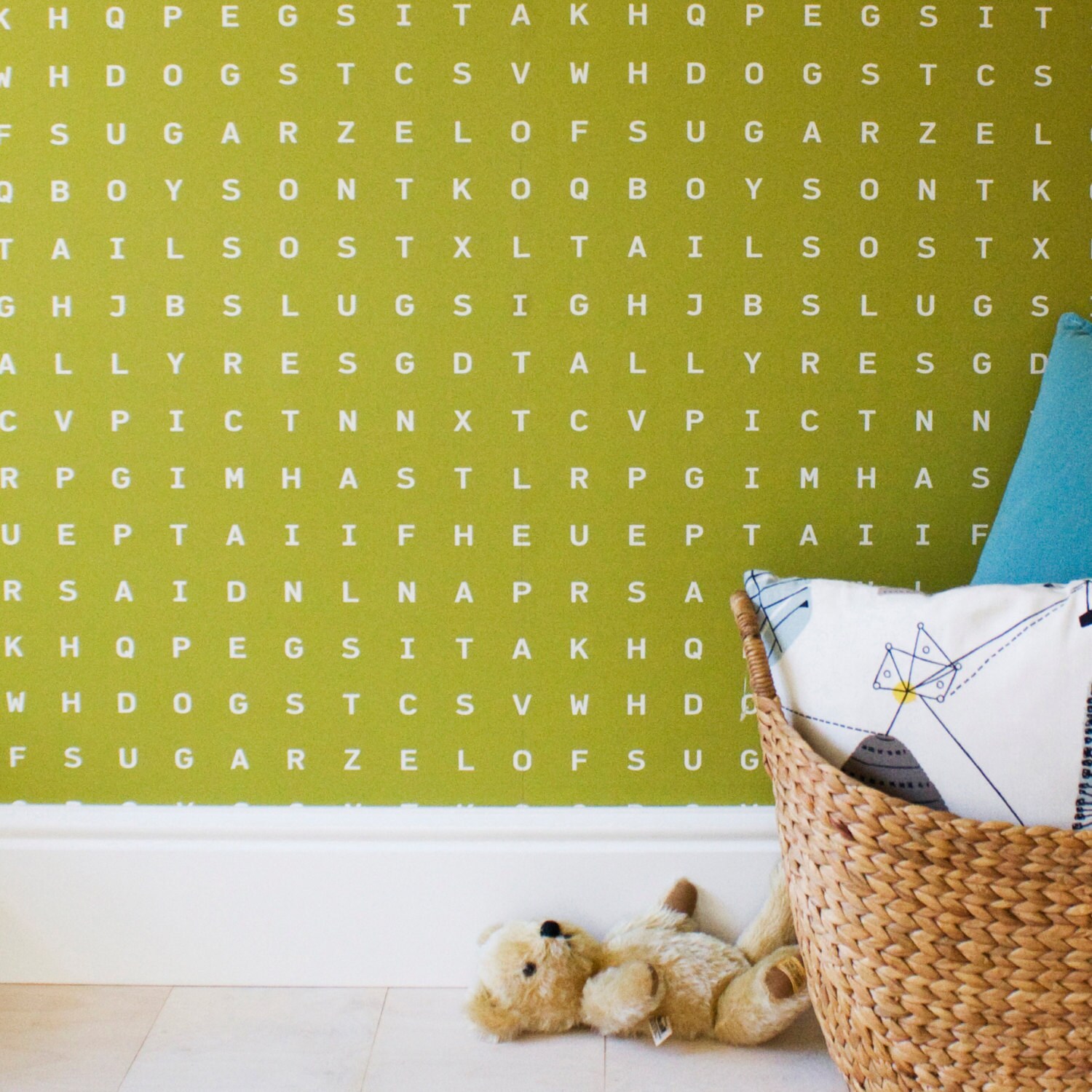 Word Search Wallpaper for Kids Room in Green - Etsy