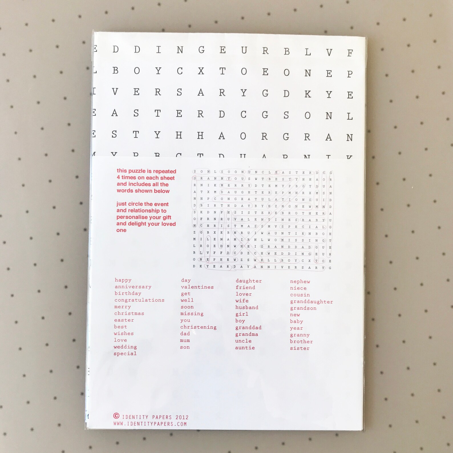 Word Search Wrapping Paper 4 Pack All Occasions - Etsy