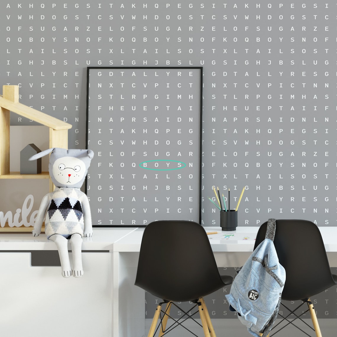 Word Search Wallpaper for Boys or Girls in Grey - Etsy
