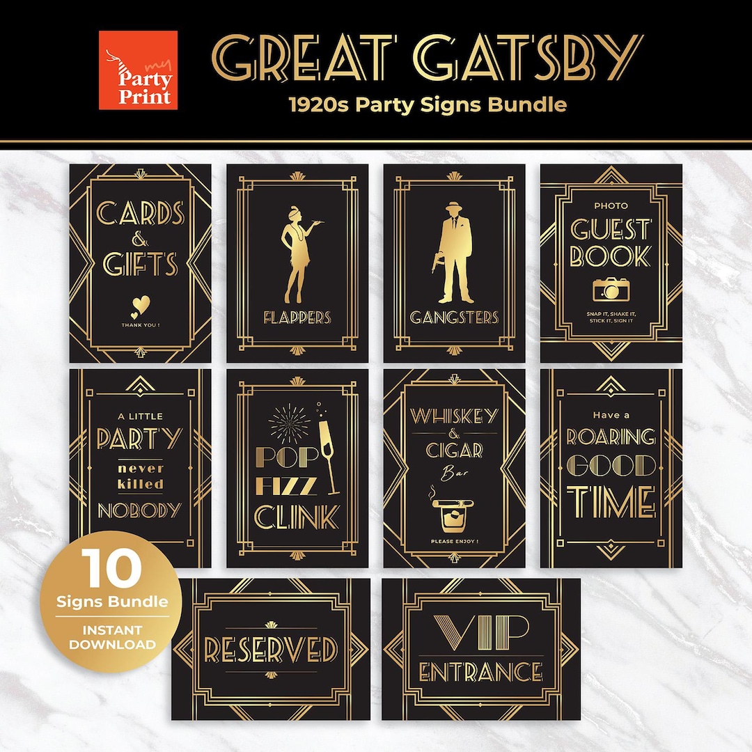 Great Gatsby 1920s Party Signs | Art Deco Party Signs | Speakeasy ...