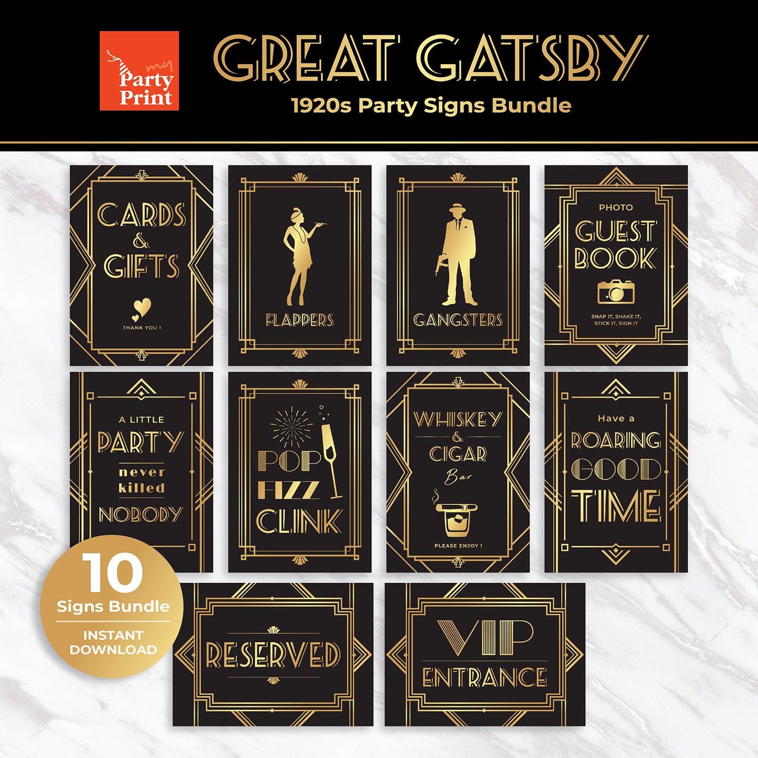 Great Gatsby 1920s Party Signs | Art Deco Party Signs | Speakeasy ...
