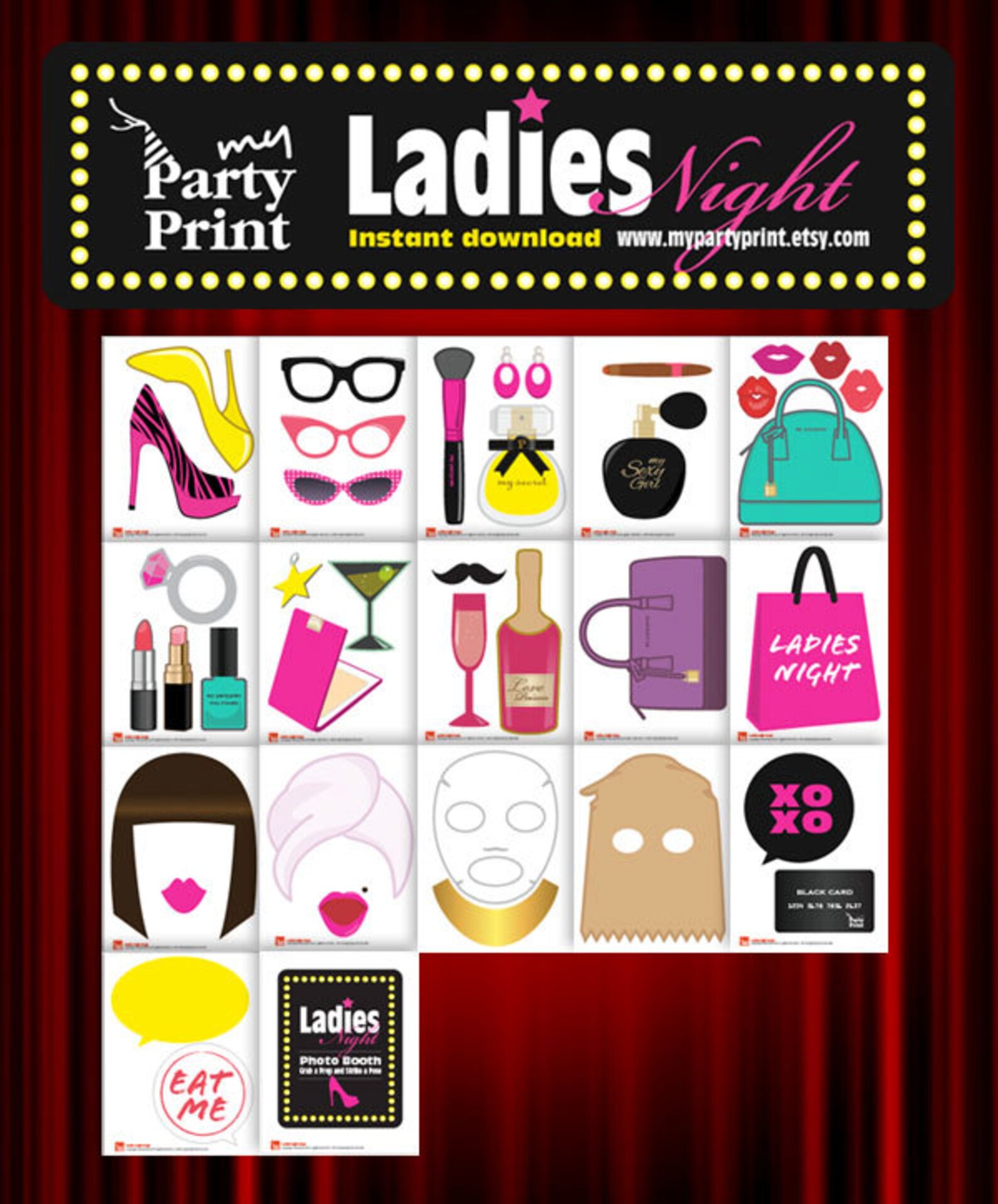 Photo Booth Props Ladies Night Party Printables Instant Download ...