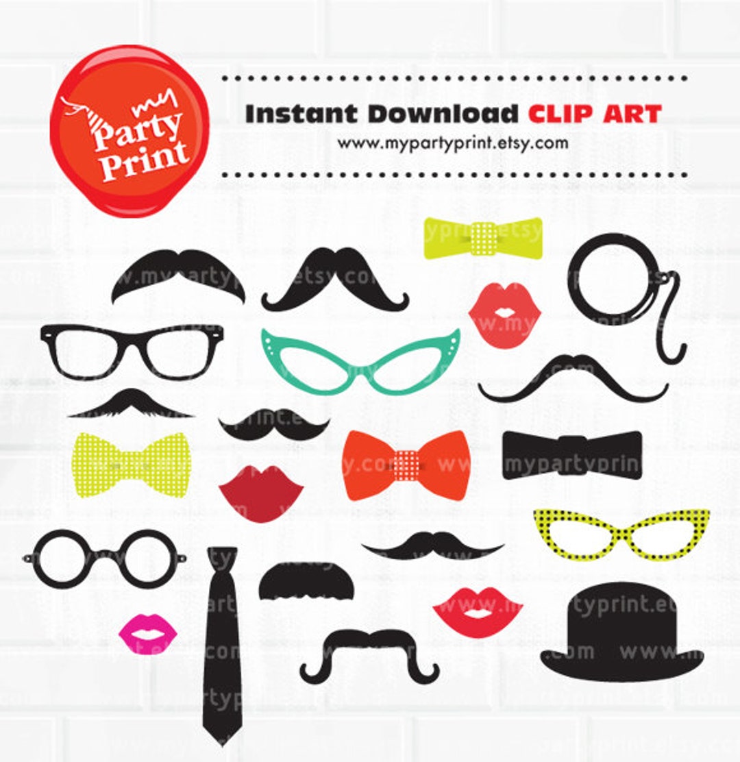 Mustache Party Digital Clip Art Instant Download Use as Photobooth ...