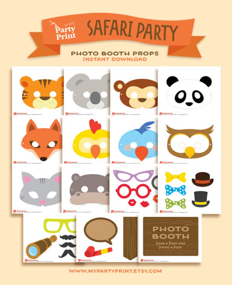 Safari Animal Masks Photo Booth Props: Baby Shower Party (instant ...