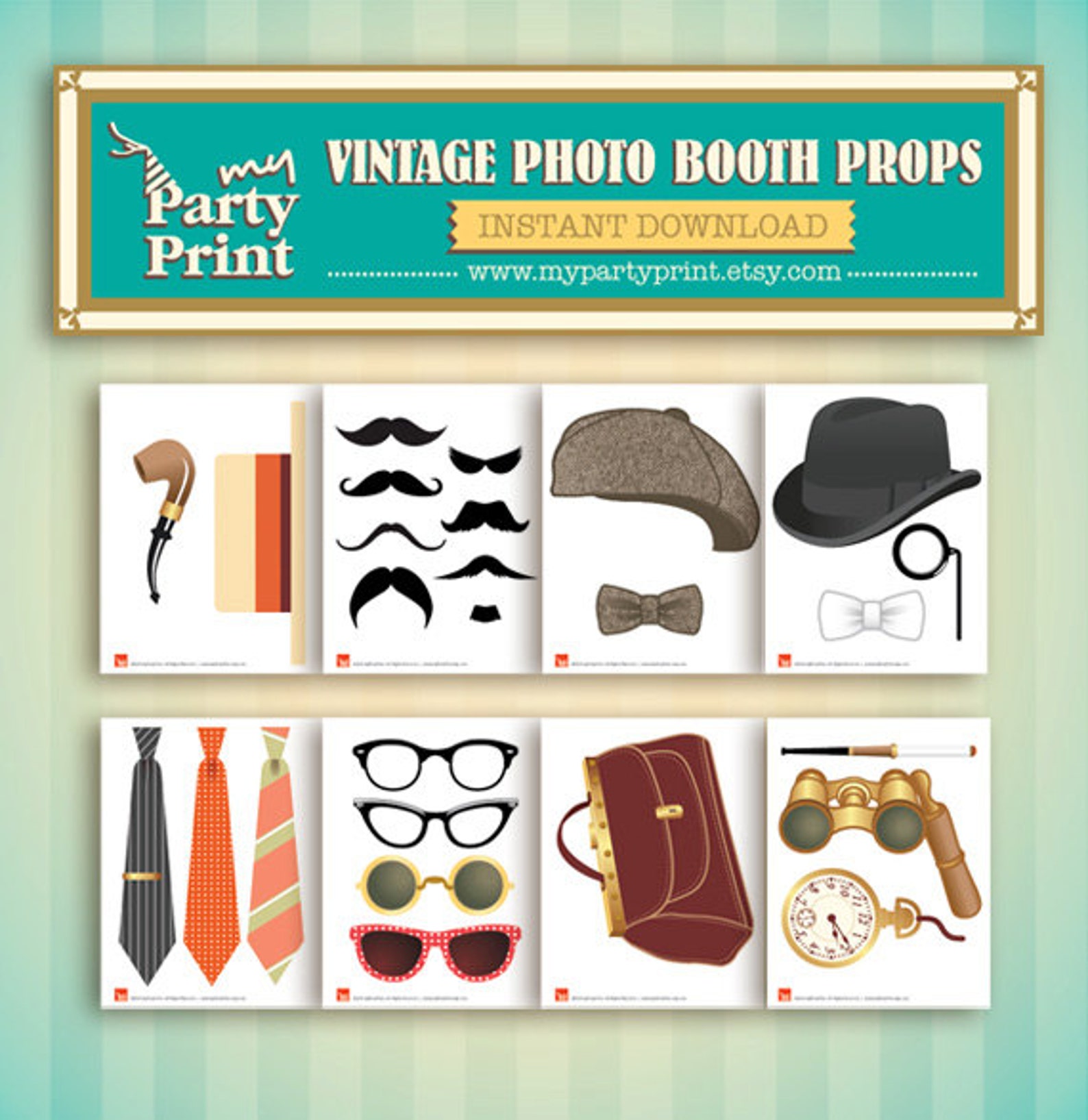 Photobooth Props (vintage) - Party Printable With Digital Mustache Lips ...