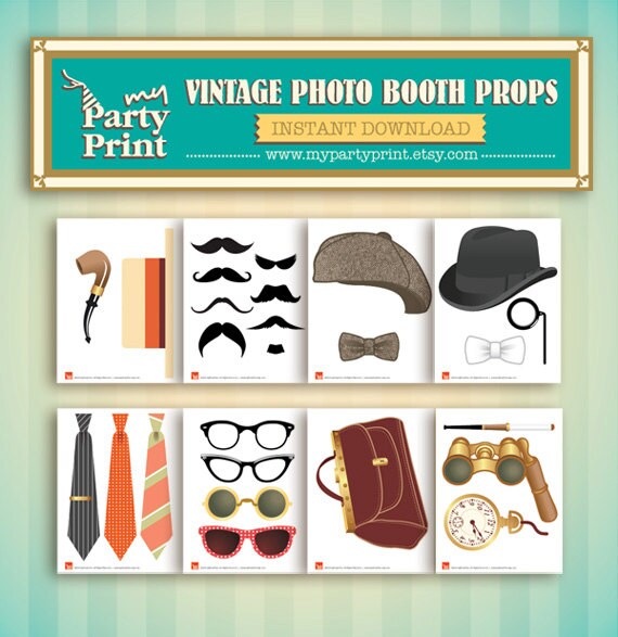Photobooth Props (vintage) - Party Printable With Digital Mustache Lips ...