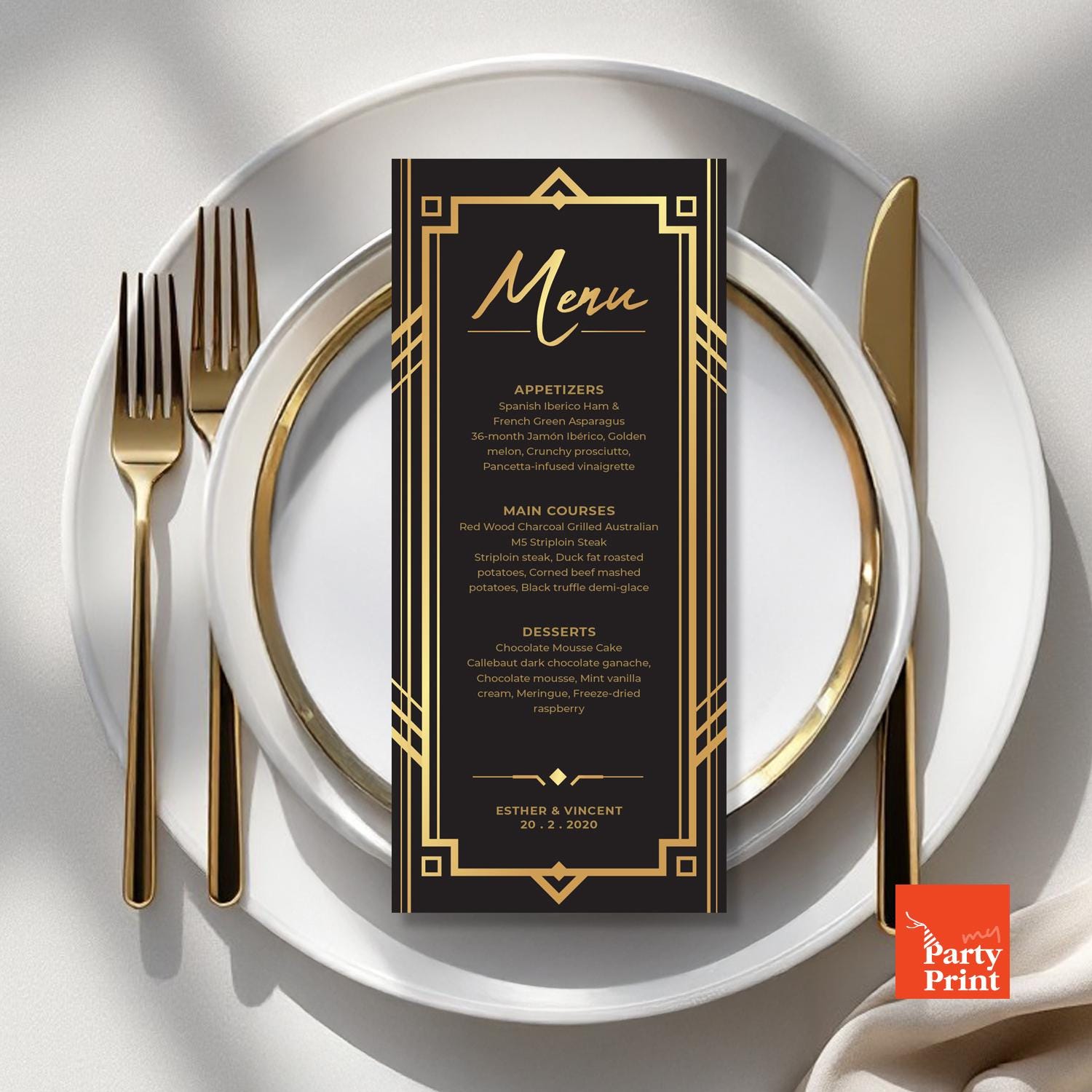 Editable Great Gatsby Table Menu Template | Art Deco Wedding Menu ...