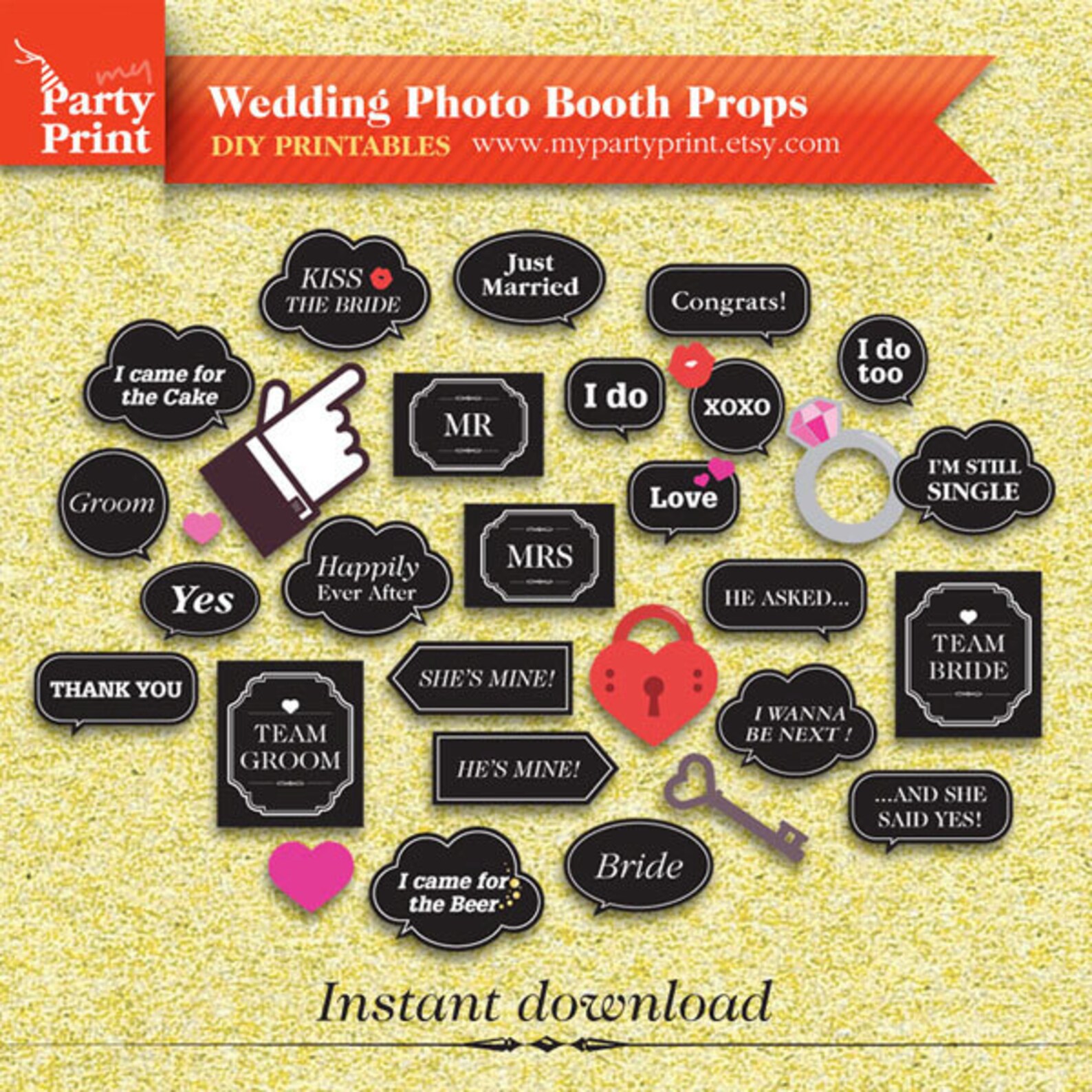 Wedding Photo Booth Props: Chalkboard Speech Bubbles (digital Download ...