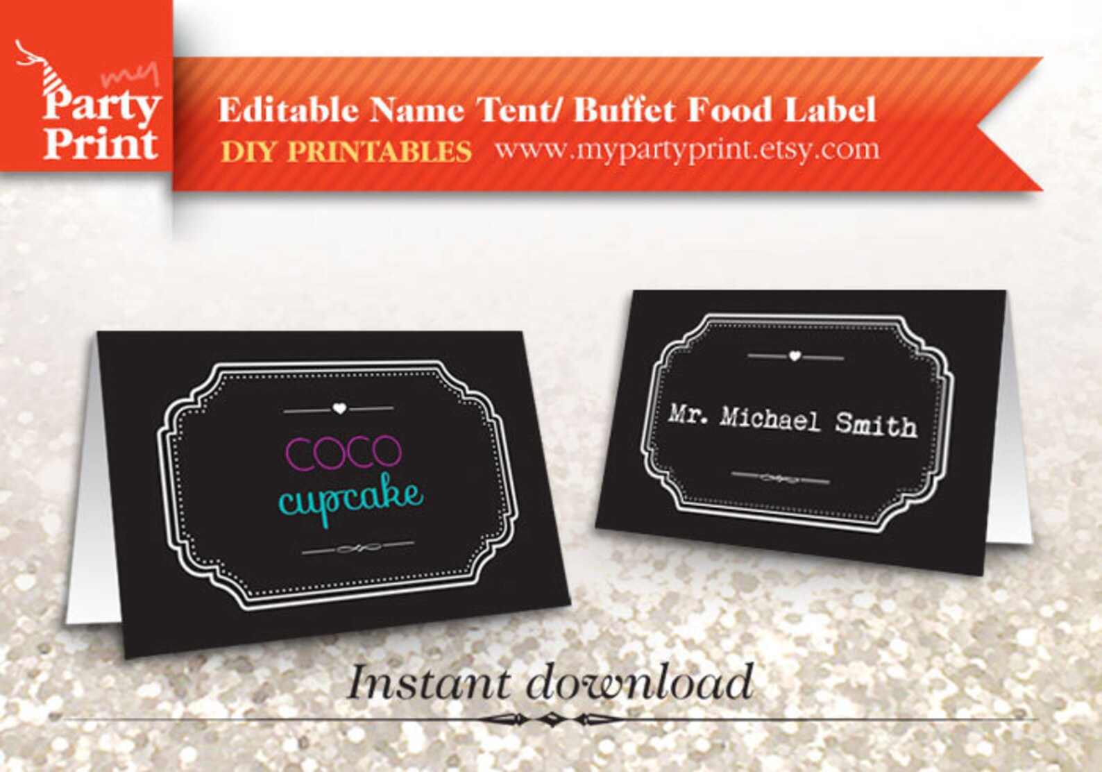 Editable Name Tent / Place Card / Buffet Food Label / Table Tent Card ...