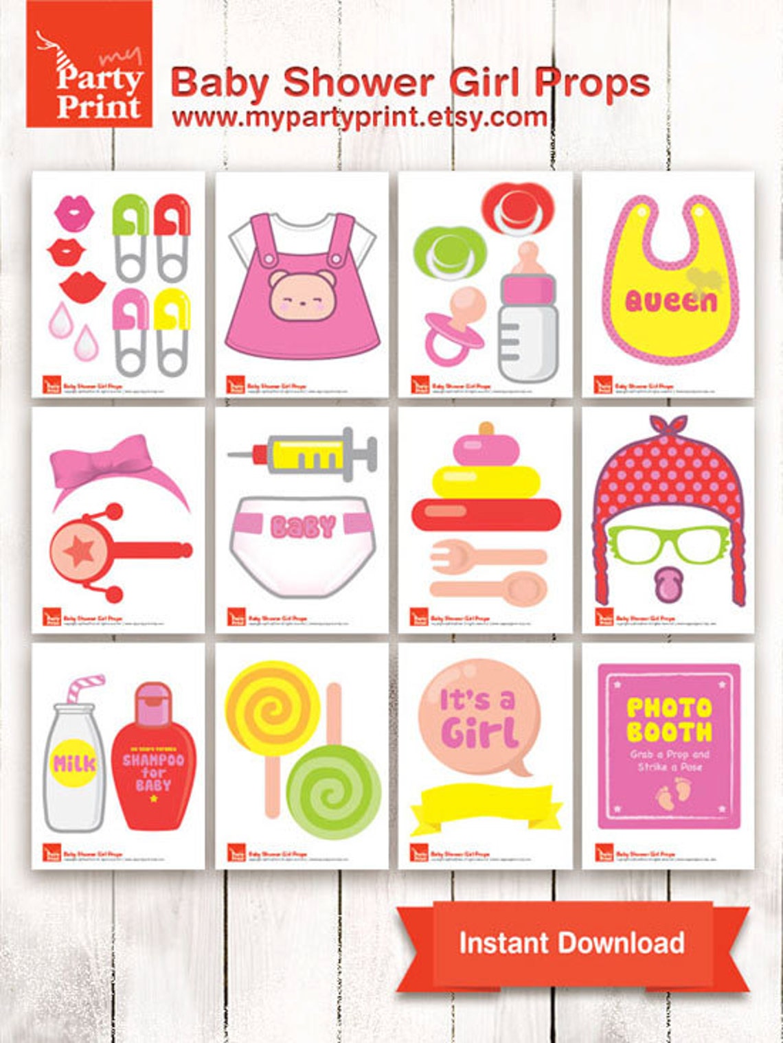 Baby Shower Photobooth Props (baby Girl) - Party Printable With Digital ...