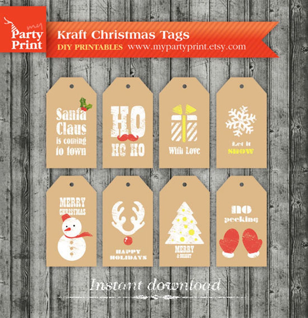 Printable Kraft Christmas Tags - Gift Tags Including Snowman, Gift Box ...