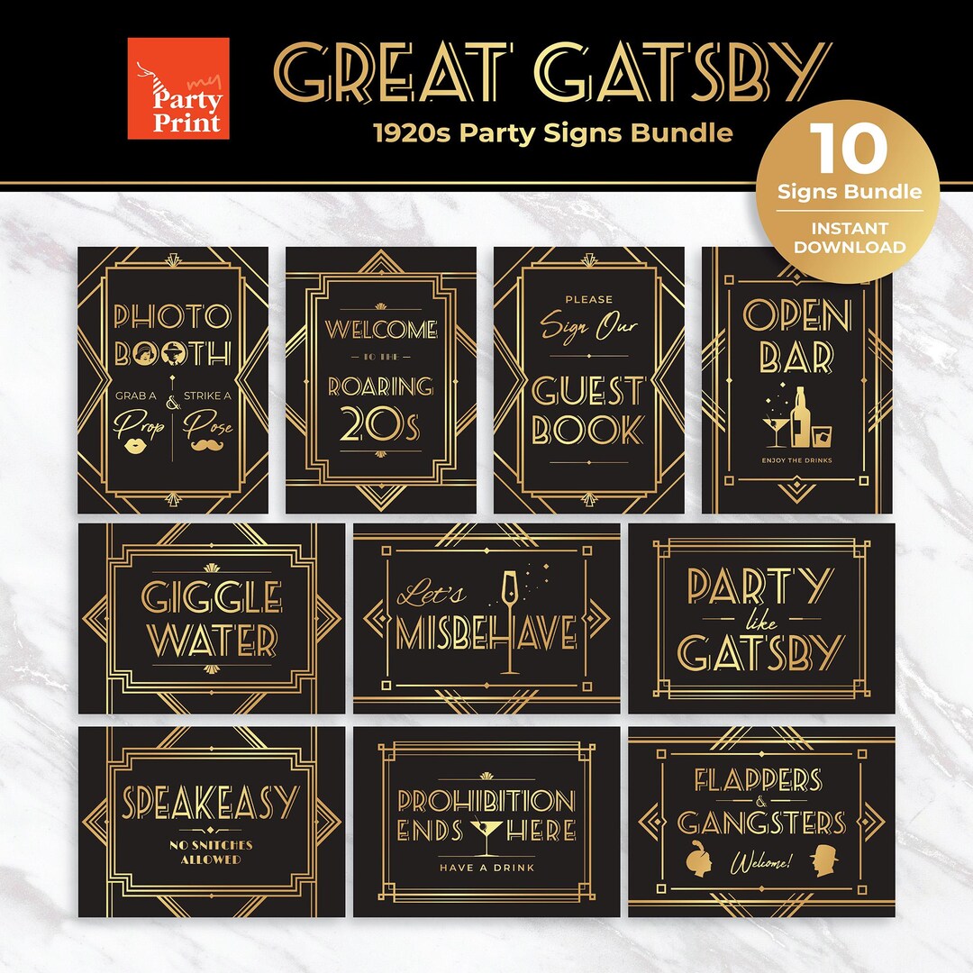Art Deco Great Gatsby Signs | 1920s Speakeasy Party Sign Printable ...