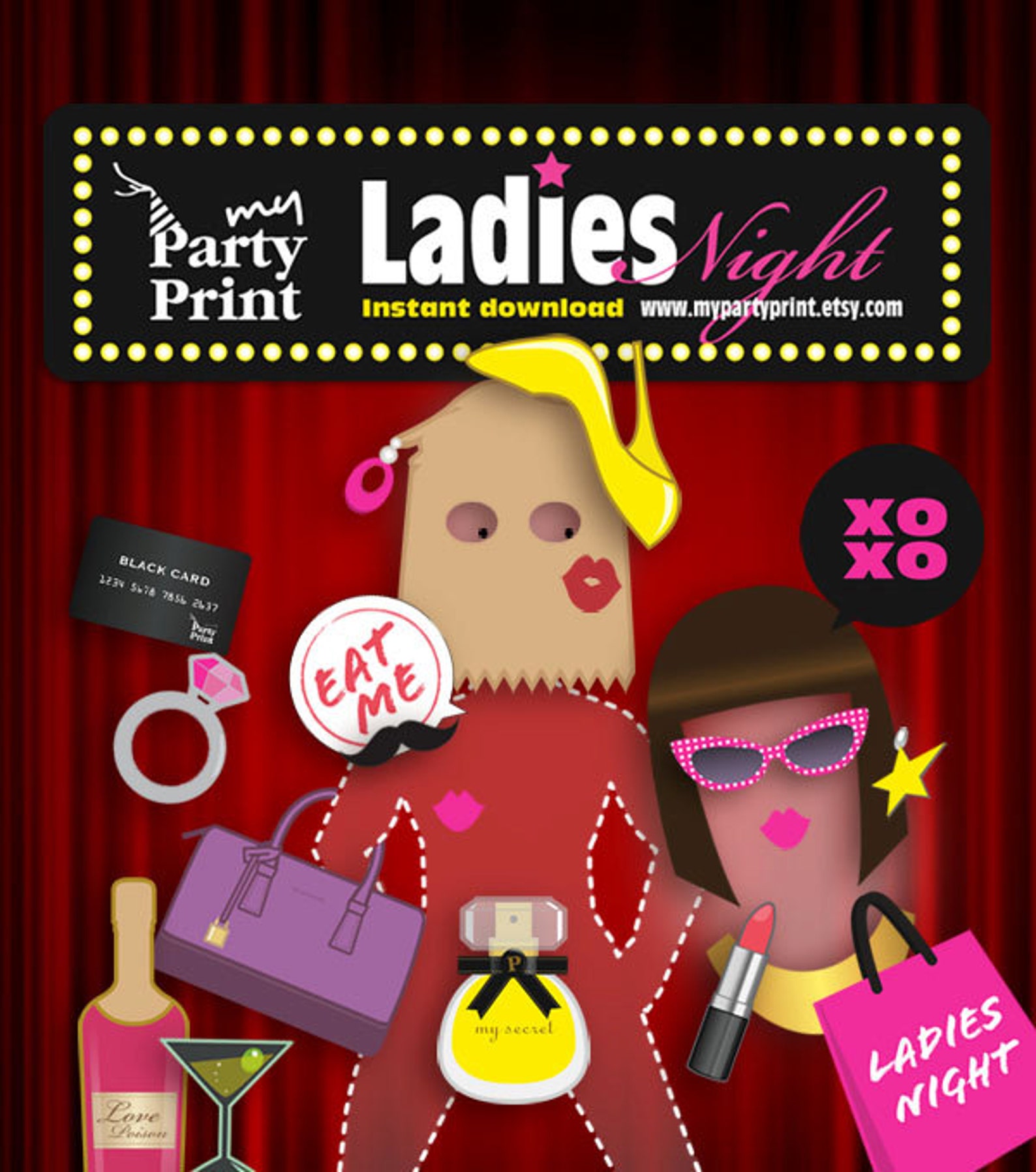 Photo Booth Props Ladies Night Party Printables Instant Download ...