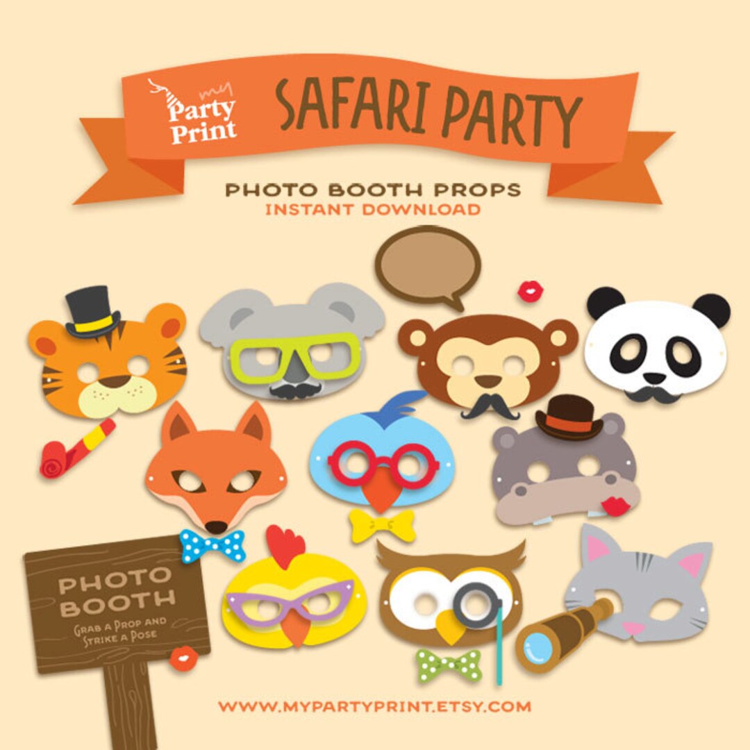 Safari Animal Masks Photo Booth Props: Baby Shower Party (instant ...