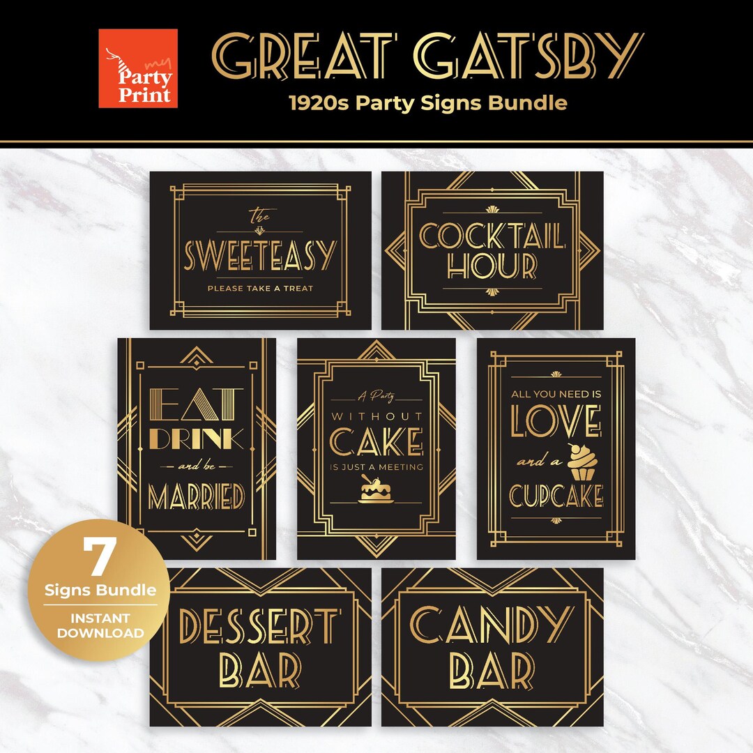 Roaring Twenties Party Signs | Great Gatsby Decorations Bundle ...